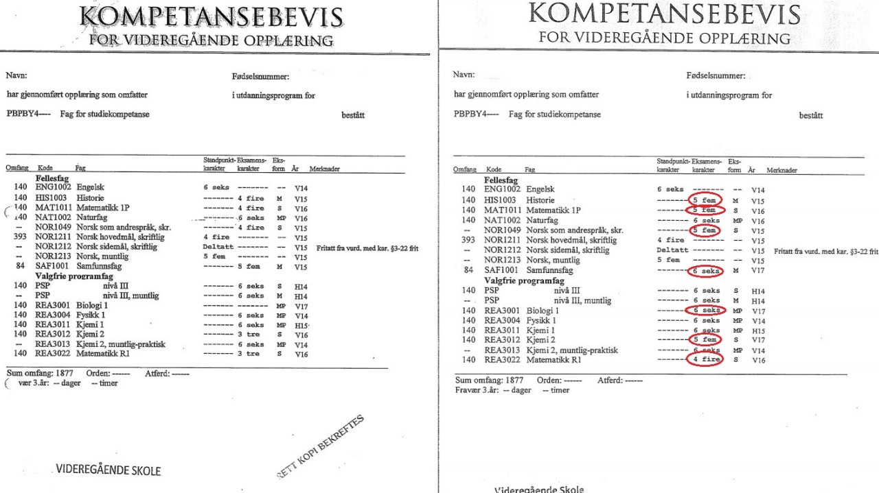 Fikk studieplass etter å ha forfalsket sju karakterer fra videregående